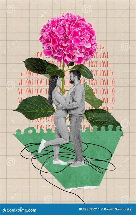 Abstract Creative Artwork Template Collage Of Positive Couple Hold Hug