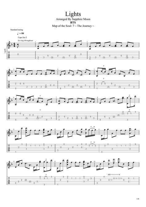 Bts 방탄소년단 Lights Fingerstyle Guitar Tab 1staff By Sapphire Moon