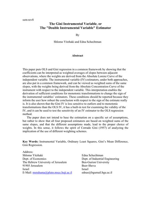 Pdf The Gini Instrumental Variable Or The Double Iv Estimator