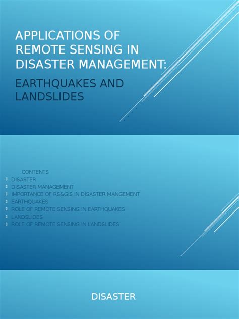 Applications Of Remote Sensing In Disaster Management Earthquakes And