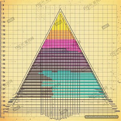 Ai创作图色彩温度 热辐射图 立体膨胀图 金字塔型广告屏幕 风景名胜山峰高程数据 罗基高程基准面 温度曲线图 金字塔色彩 比色图 不同的色温