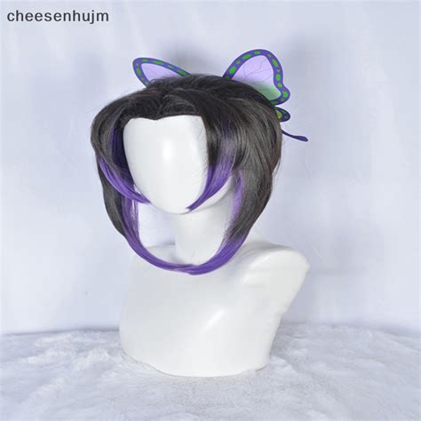 Tóc Giả Cosplay Nhân Vật Kochou Shinobu Màu Đen Tím Bằng Sợi Tổng Hợ