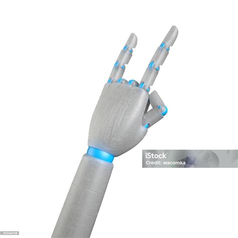 3d 렌더링 디지털 일러스트 레이 션 로봇 손 안 드 로이드 팔 손가락 제스처 흰색 배경에 고립 3차원 형태에 대한 스톡 사진 및 기타 이미지 Istock