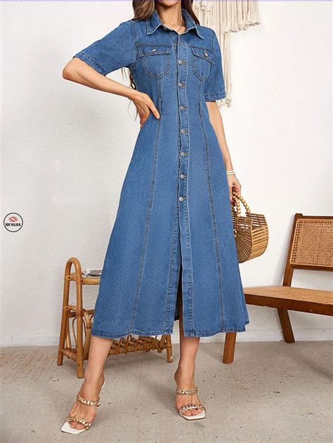 Dengss Womens Button Front Denim Shirt Dress Online Clothing For