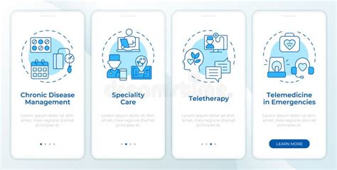 Applications Of Telehealth Blue Onboarding Mobile App Screen Stock
