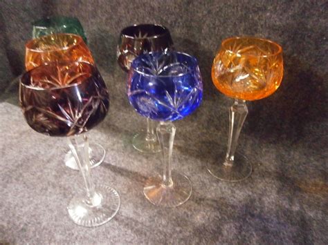 Antiques Atlas Set Of 6 Hand Cut Bohemian Harlequin Hock Glasses