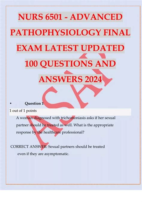 NURS 6501 ADVANCED PATHOPHYSIOLOGY FINAL EXAM 100 QUESTIONS WITH CORRECT ANSWERS LATEST UPDATE