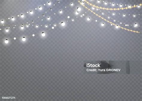 크리스마스 빛 투명 한 배경에 고립입니다 크리스마스 새 해와 Christmaslight 효과 대 한 빛나는 Garlanddecoration 벡터 일러스트입니다 갈란드