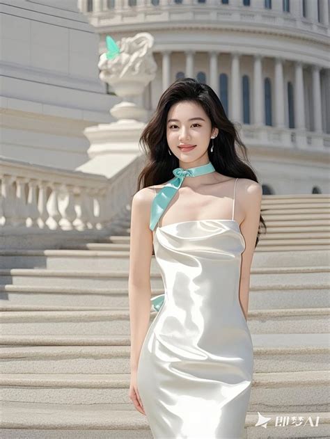 商业写真，亚洲女模特，135mm。景深，大光圈。虚化，皮肤纹理清晰，4k 缎面礼服，流动感，光，发光 虚实结合，大气，阳光，明媚，层次感， ，青色点缀，光影，纯白色肌理感 18 花瓣网