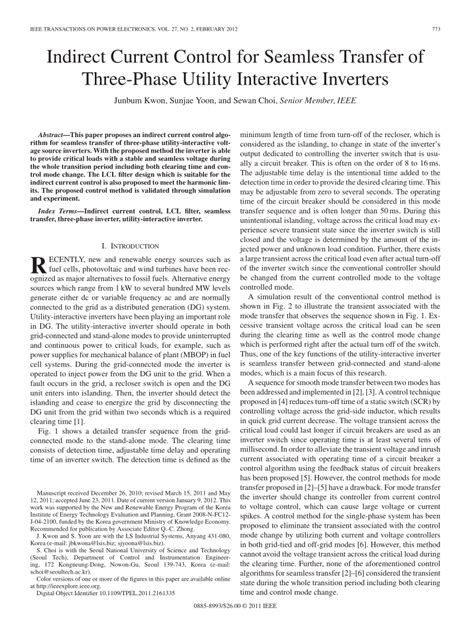 Pdf Indirect Current Control For Seamless Transfer Of Three Phase Utility Interactive Inverters