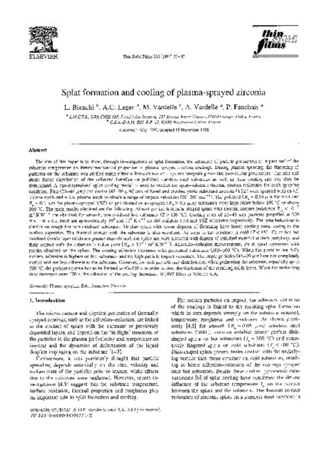 Pdf Splat Formation And Cooling Of Plasma Sprayed Zirconia