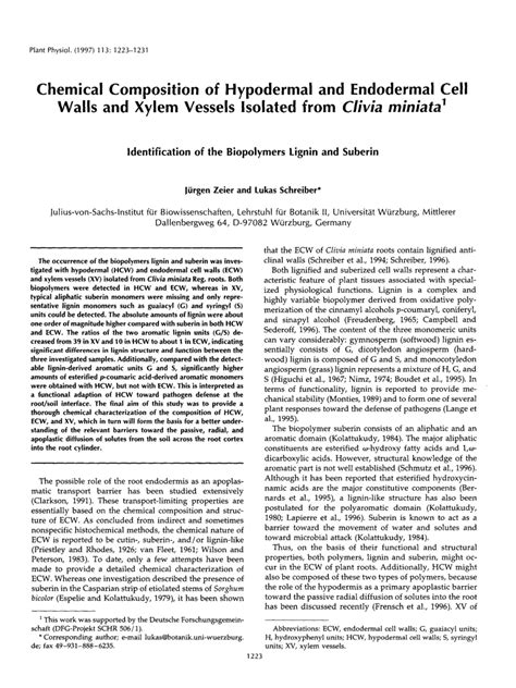 Pdf Chemical Composition Of Hypodermal And Endodermal Cell Walls And