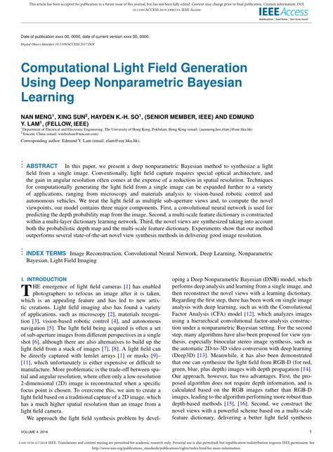 Pdf Computational Light Field Generation Using Deep Nonparametric
