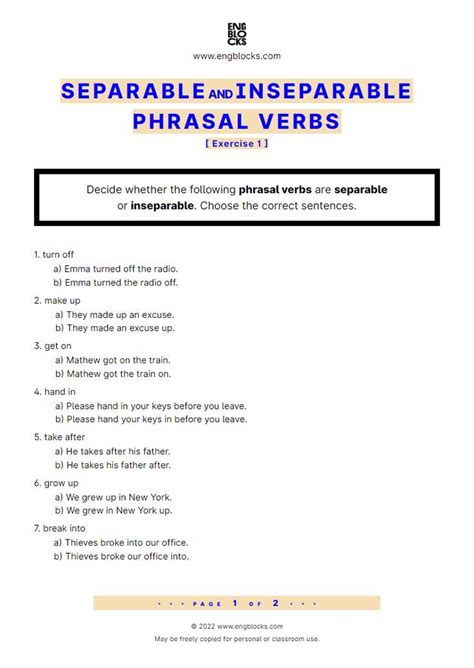 Separable And Inseparable Phrasal Verbs Exercise 1 Esl Worksheet