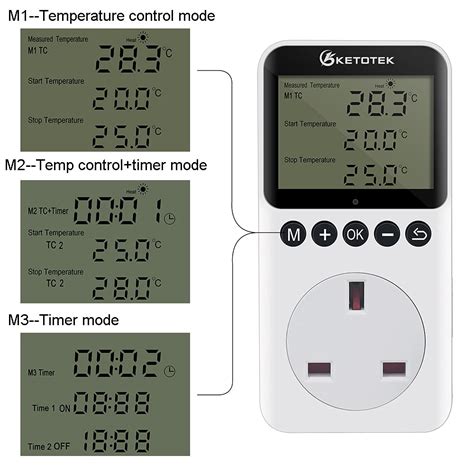 Ketotek Digital Day Night Temperature Controller Thermostat Plug Socket With Timer Hours