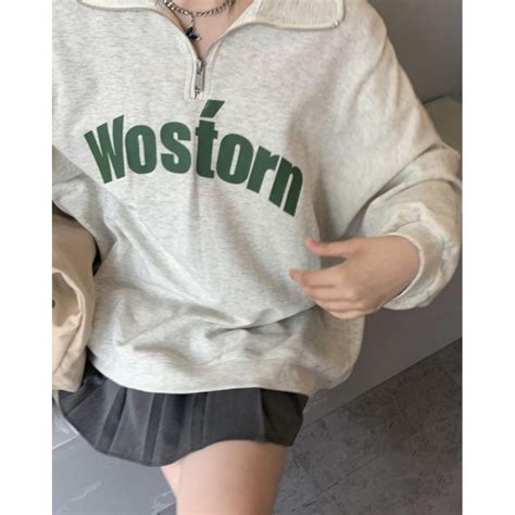 RẺ VÔ ĐỊCH Áo Sweater Cổ Polo Dáng Rộng In Chữ Phối Khóa Kéo Thời Trang Mùa Thu Cho Nữ