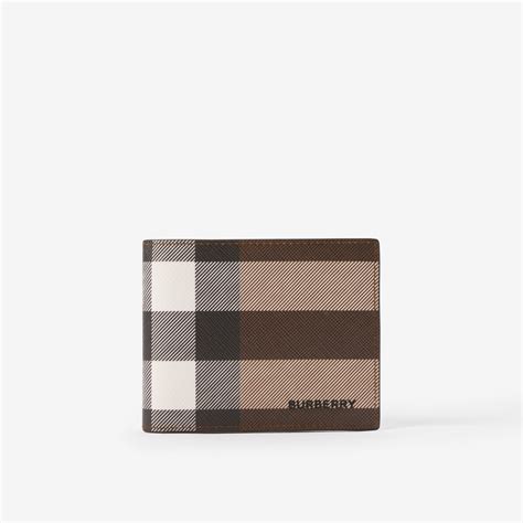 Check And Leather Slim Bifold Wallet In Dark Birch Brown Men