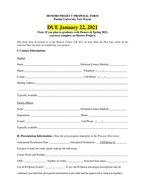 Fillable Online Honors Project Proposal Form Fax Email Print Pdffiller