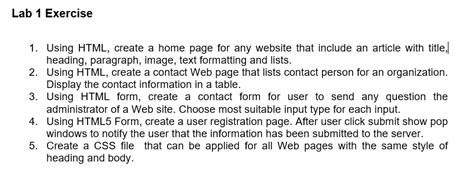 solved lab 1 exercise 1 using html create a home page for