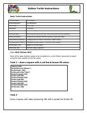 Python Turtle Basics Pdf Python Turtle Instructions Basic Turtle Instructions Turtle