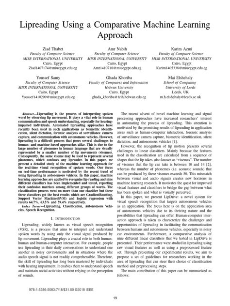 Lipreading Using A Comparative Machine Learning Approach Pdf Statistical Classification