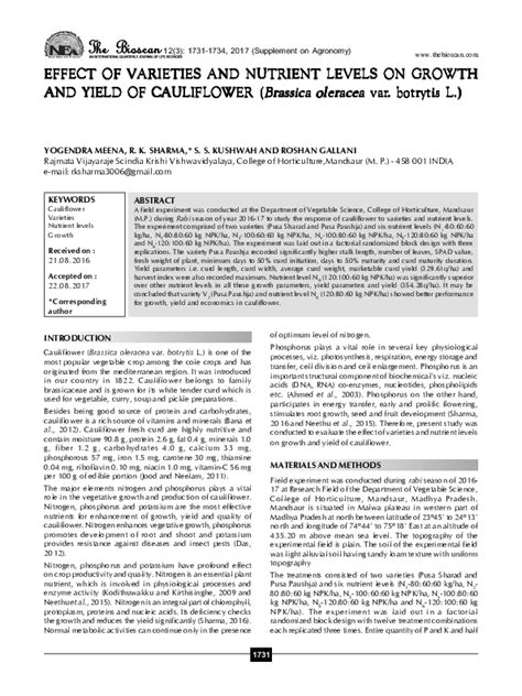 Pdf Effect Of Varieties And Nutrient Levels On Growth And Yield Of Cauliflower Culiflower