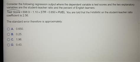 Solved Consider The Following Regression Output Where The