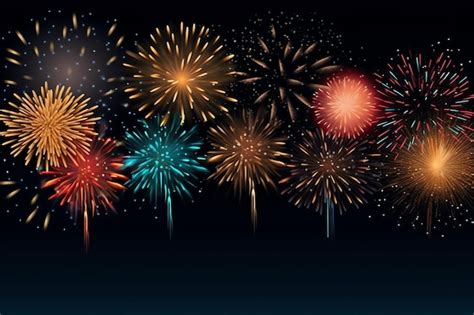 Beautiful Colorful Firework Show In Sky At Night For Celebration Happy New Year Party And Copy