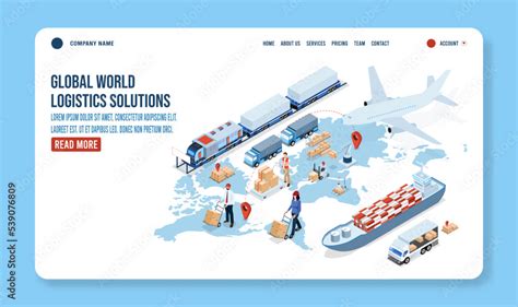 3d Isometric Global Logistics Solutions Landing Page Concept With Smart