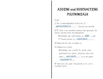 Adding And Subtracting Polynomials Foldable Notes TPT