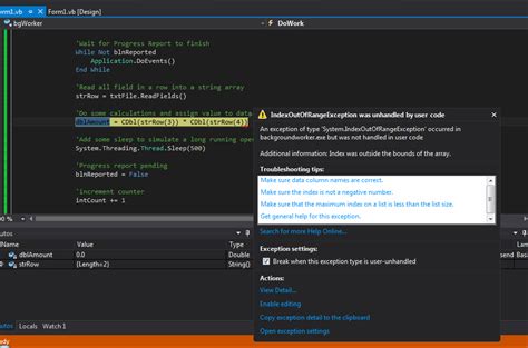 Backgroundworder Error Index Was Outside The Bounds Of The Array Vb