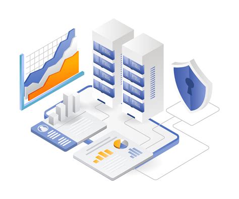 Flat Isometric Illustration Concept Server Data Security Analysis