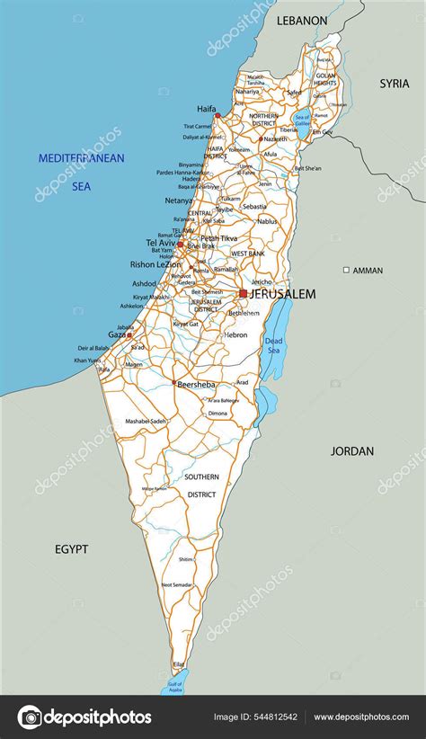 High Detailed Israel Road Map Labeling Stock Vector By ©delpieroo 544812542