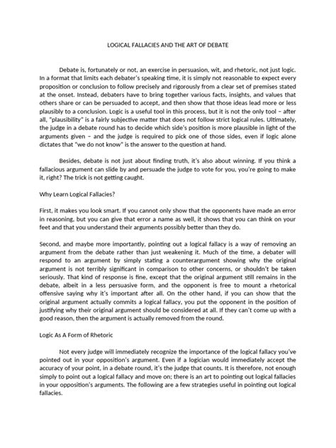 Logical Fallacies And The Art Of Debate 1 Pdf