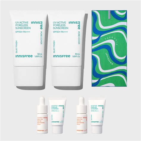 이니스프리 X 데이즈데이즈 그린 웨이브 리버시블 비치타월 포어리스 선스크린 2개 선 듀오 키트 2개 감도 깊은 취향 셀렉트샵 29cm