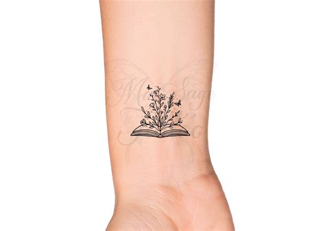 Floral Fantasy Open Books Temporary Tattoo Etsy