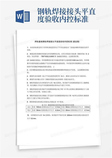 钢轨焊接接头平直度验收内控标准Word模板下载 编号lgyrzdwp 熊猫办公