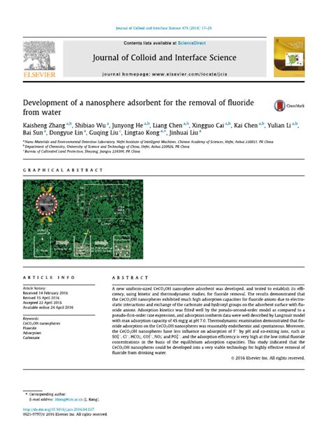 Development Of A Nanosphere Adsorbent For The Removal Of Fluoride From