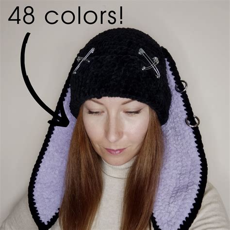 Black Bunny Beanie Crochet Custom Ears Colors Bunny Ear Hat Inspire