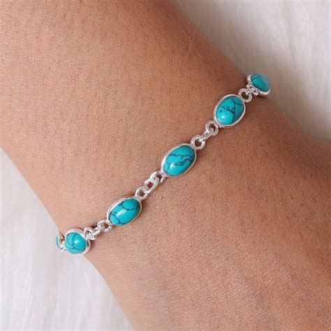 Natural Turquoise Bracelet 925 Sterling Silver Bracelet Gemstone