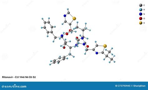 Ritonavir Molecular Structure Diagram Showing Arrangement Of Carbon Hydrogen Nitrogen Oxygen
