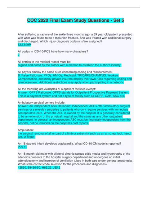 COC 2020 Final Exam Study Questions Set 5 Complete Solutions Answered COC 2020 Stuvia US