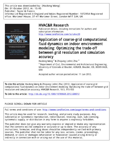 Pdf Application Of Coarse Grid Cfd On Indoor Environment Modeling