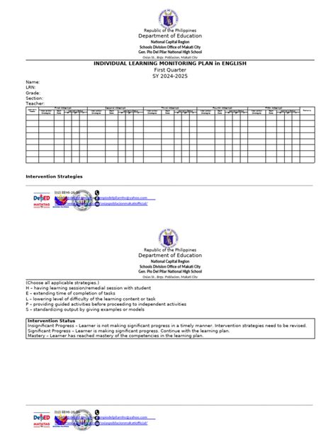 Individual Learning Monitoring Plan Pdf