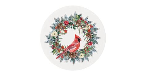 Elegant Pine Wreath Red Cardinal Christmas Party Edible Frosting Rounds