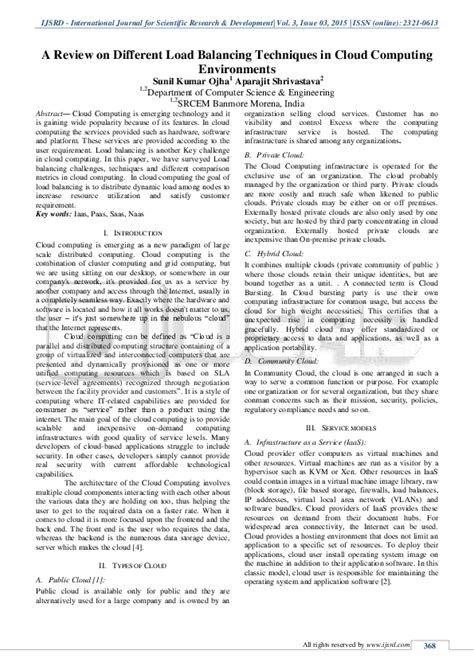 Pdf A Review On Different Load Balancing Techniques In Cloud Computing Environments