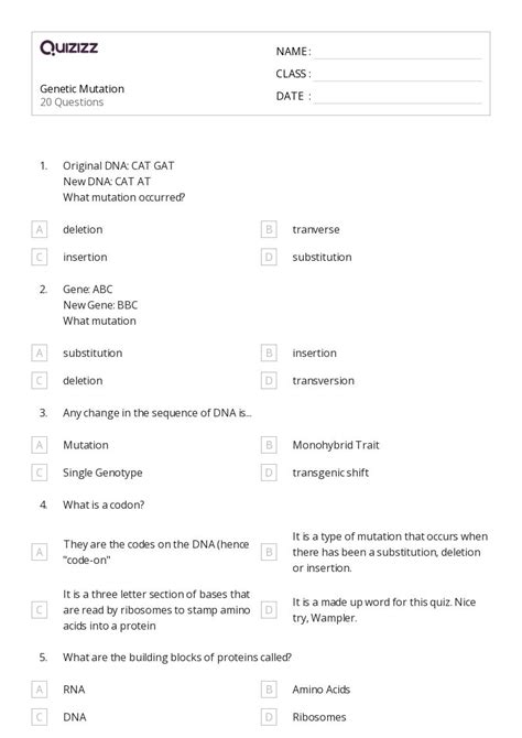 50 Genetic Mutation Worksheets On Quizizz Free And Printable