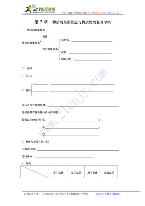第3章物质的聚集状态与物质性质复习学案下载 化学 21世纪教育网