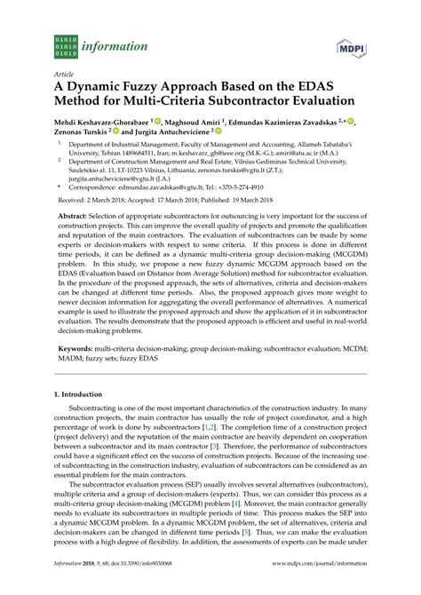 Pdf A Dynamic Fuzzy Approach Based On The Edas Method For Multi