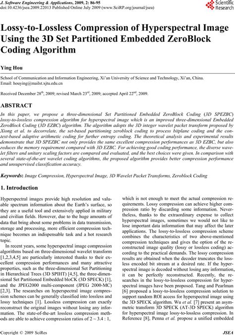 Lossy To Lossless Compression Of Hyperspectral Image Using The 3d Set